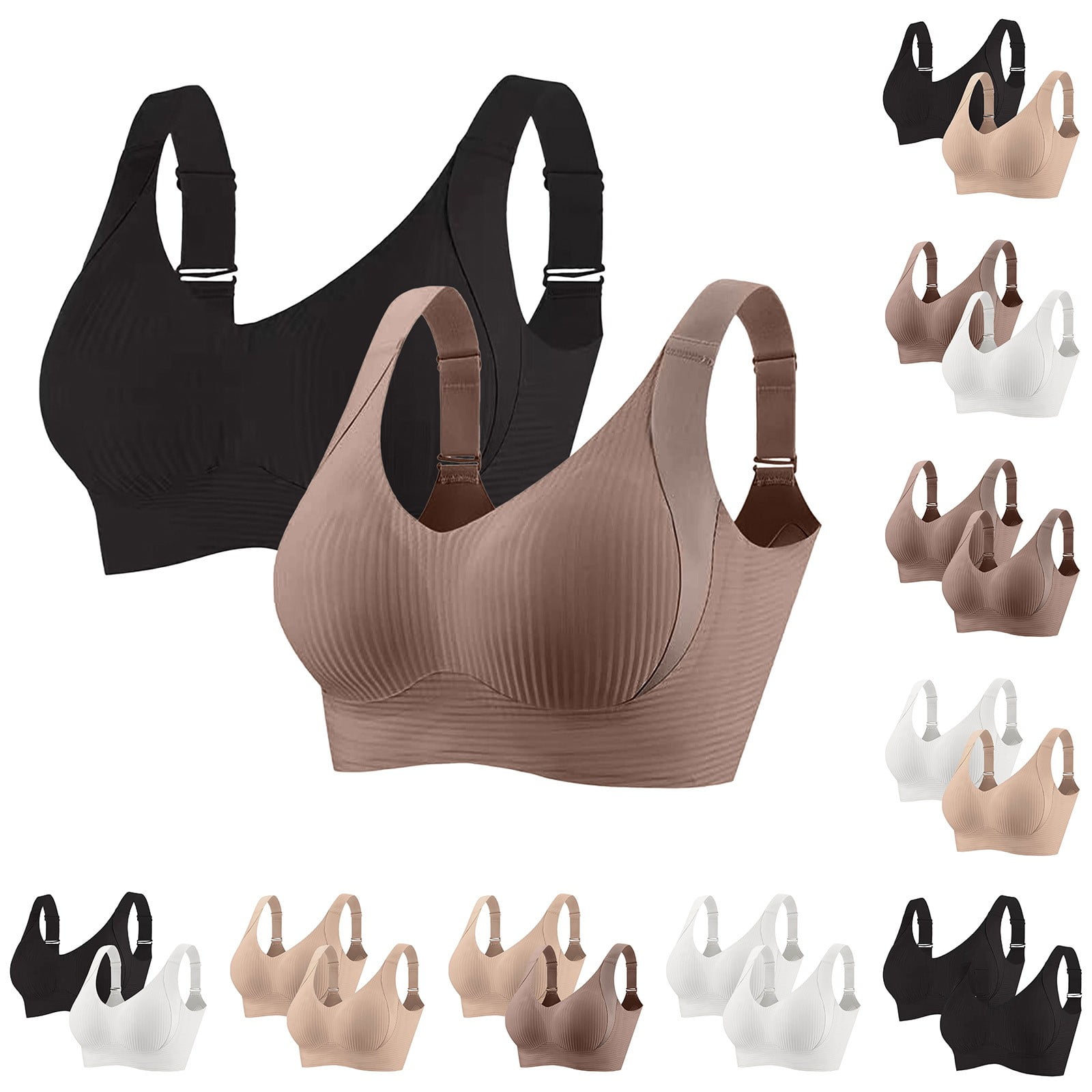 COMVALUE Women's Ribbed Push Up Bra Full Coverage Adjustable Wireless ...