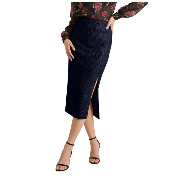 COMVALUE Women's Sequin Skirt Sparkly Sequence Skirt High Waist Slit ...