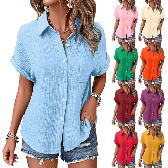 COMVALUE Women's Shirts Button Down Dress Shirts Casual Short Sleeve ...