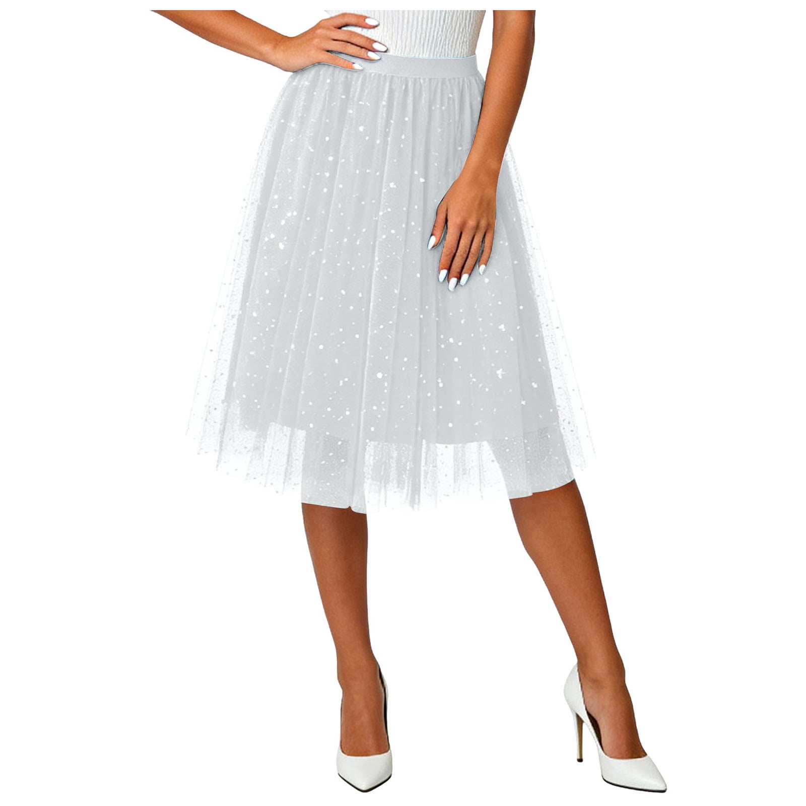 COMVALUE Women's Short Knee Length Night Out Bridal Sparkle Tulle Skirt ...