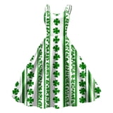 COMVALUE Women's Sleeveless St Patricks Day Print Dress Shamrock Dress ...