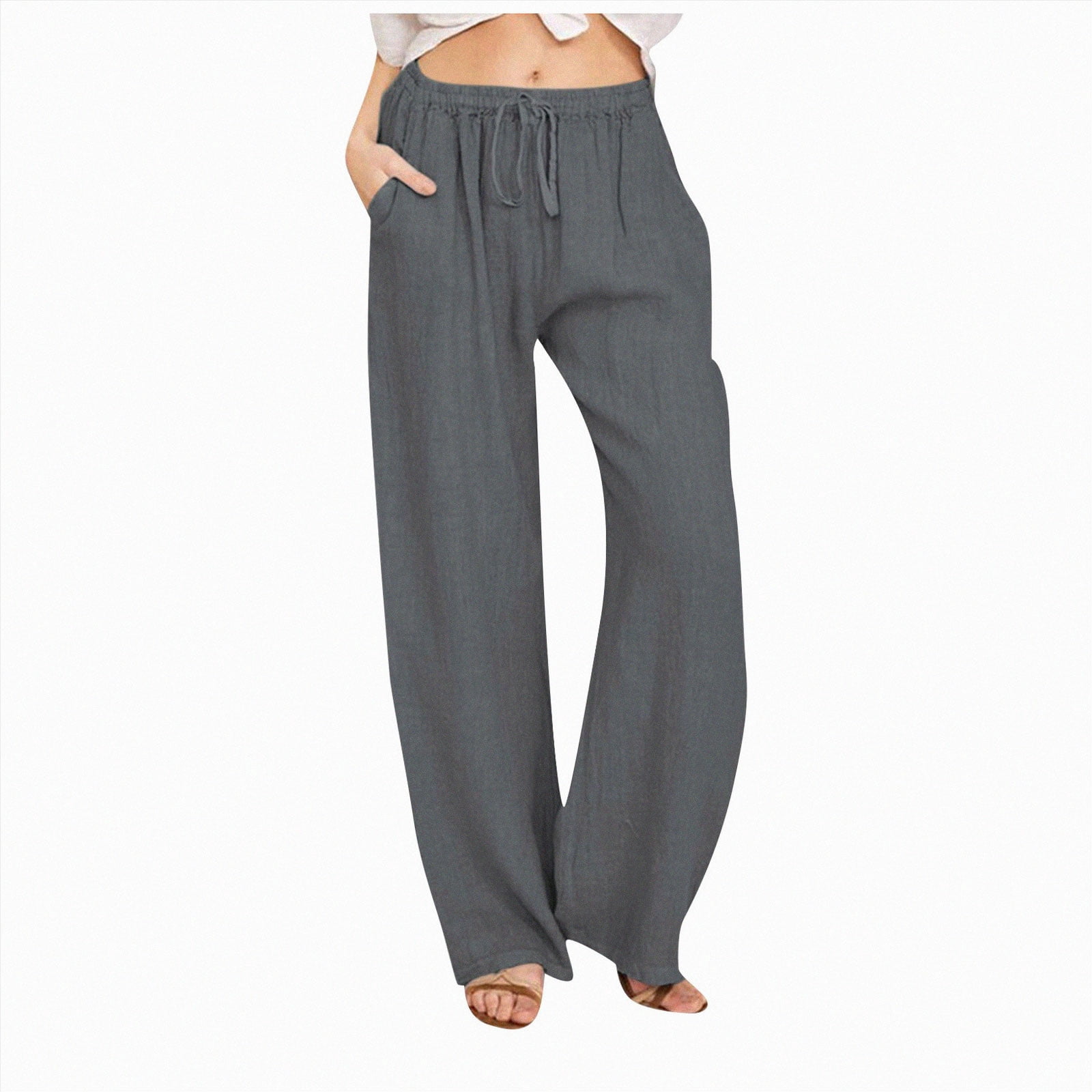 COMVALUE Women's Summer Drawstring Waist Wide Leg Loose Cotton Palazzo ...