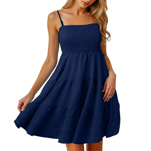 COMVALUE Women's Sundress Smock Mini Dress Sleeveless Swing A Line ...