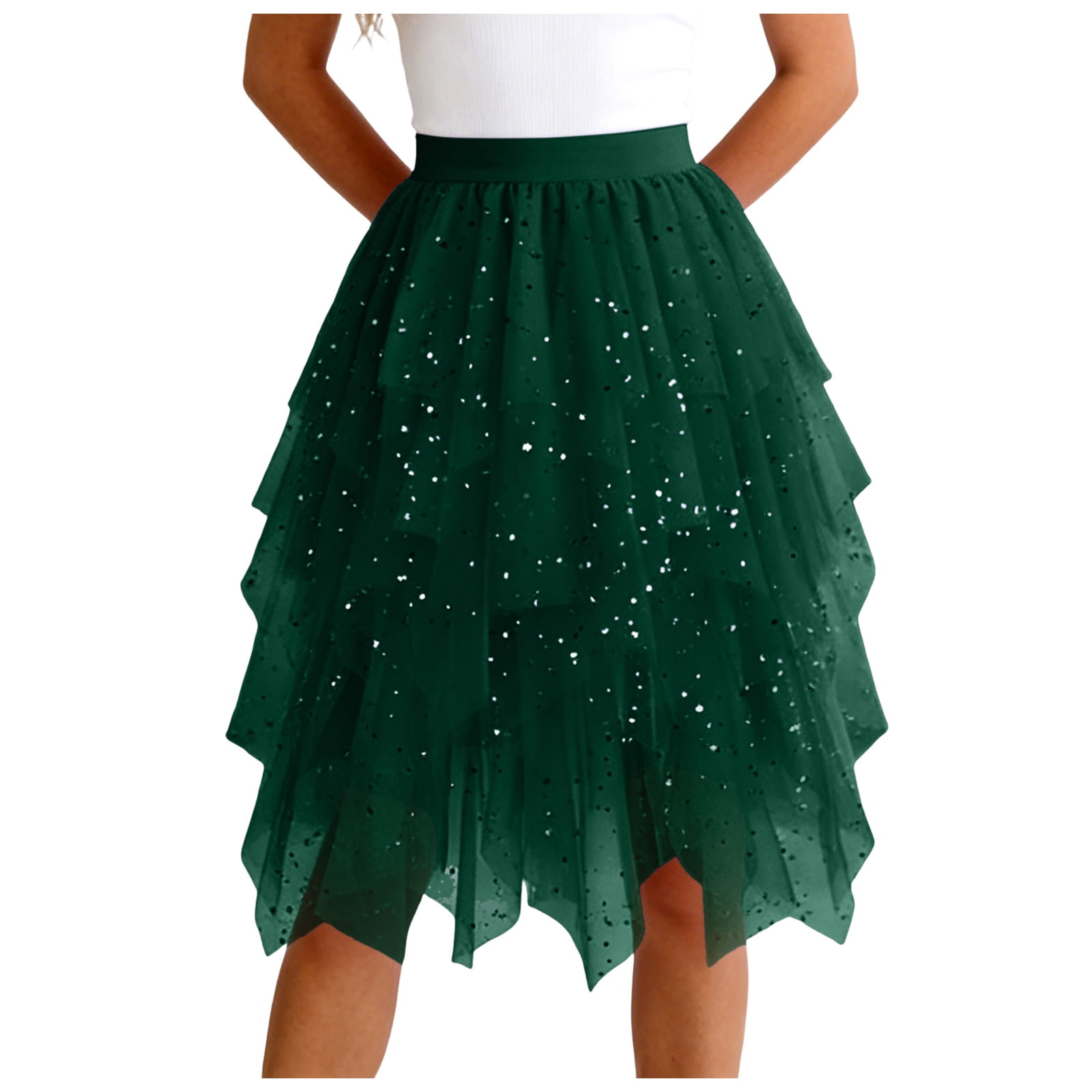 COMVALUE Women's Tulle Skirts High Low Layered A-line Midi Skirt ...