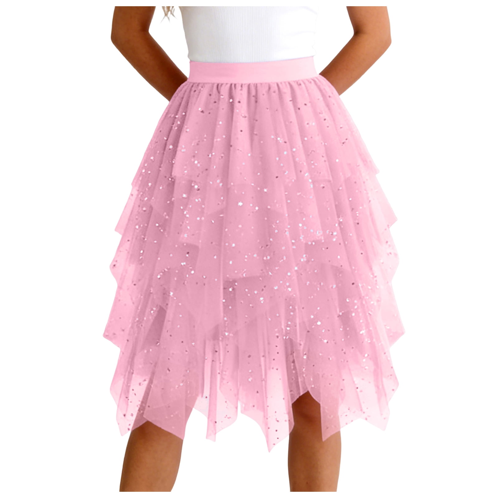 COMVALUE Women's Tulle Skirts High Low Layered A-line Midi Skirt ...