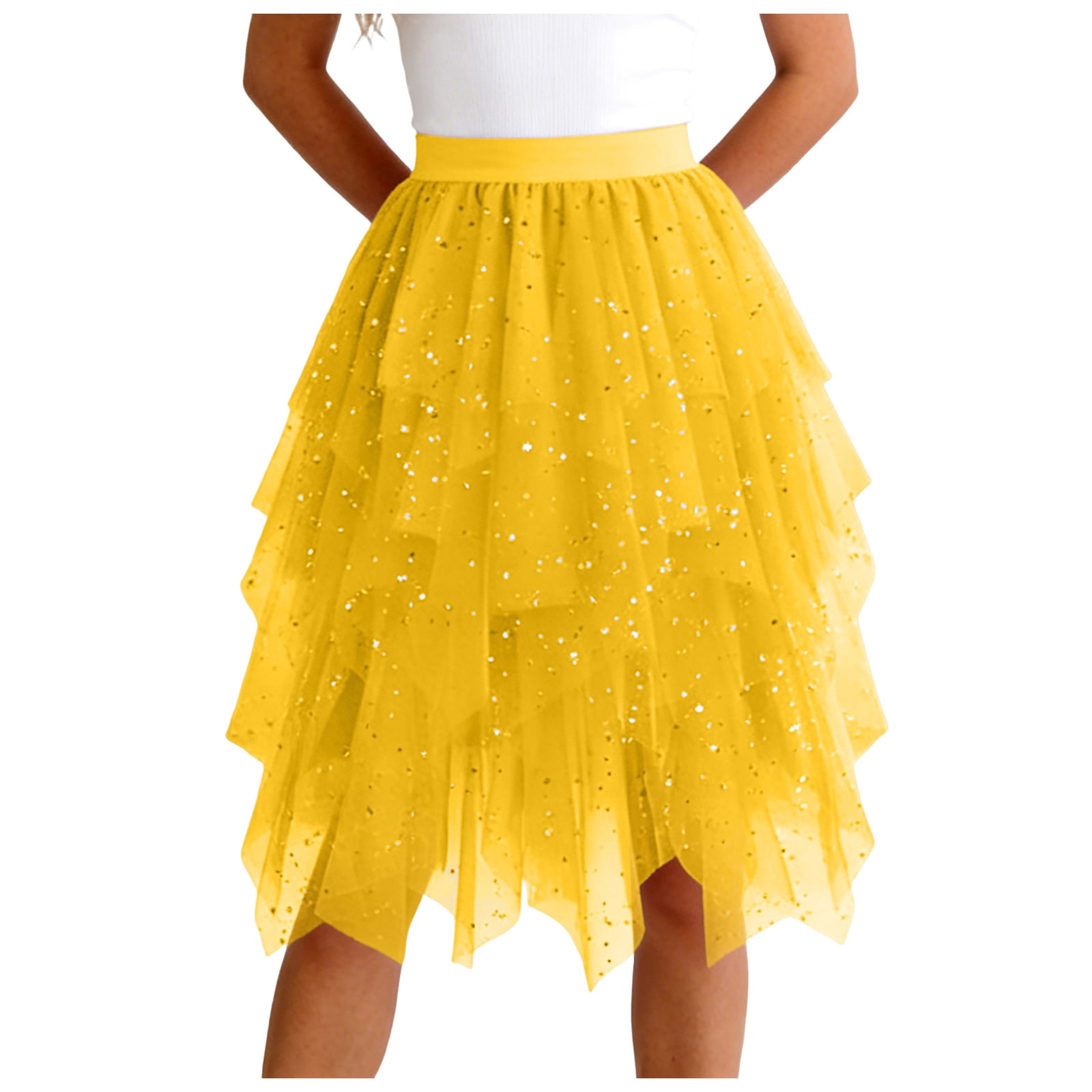 COMVALUE Women's Tulle Skirts High Low Layered A-line Midi Skirt ...