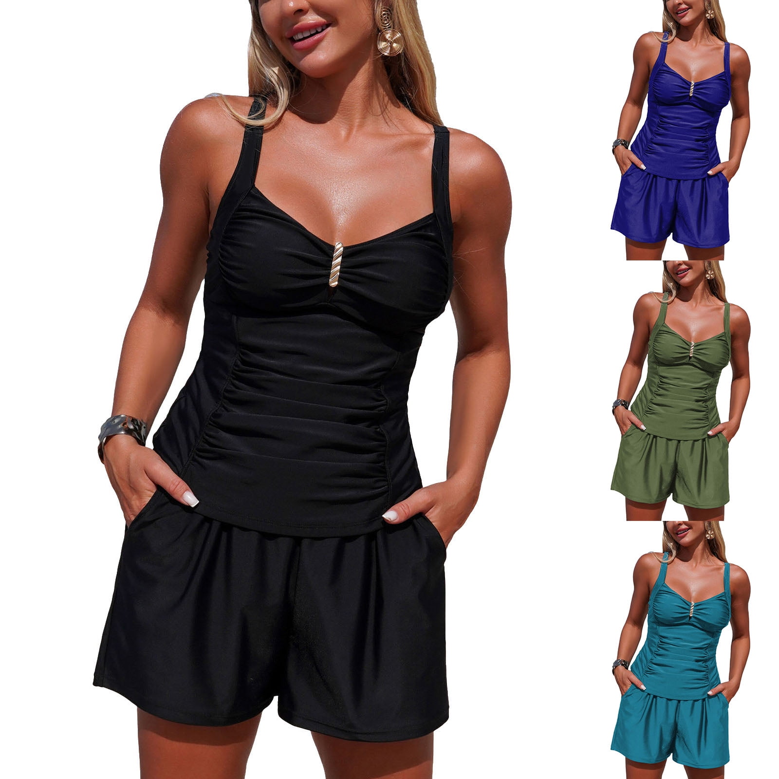 COMVALUE Women's Underwire Tankini Swimsuit - Two Piece Tummy Control ...