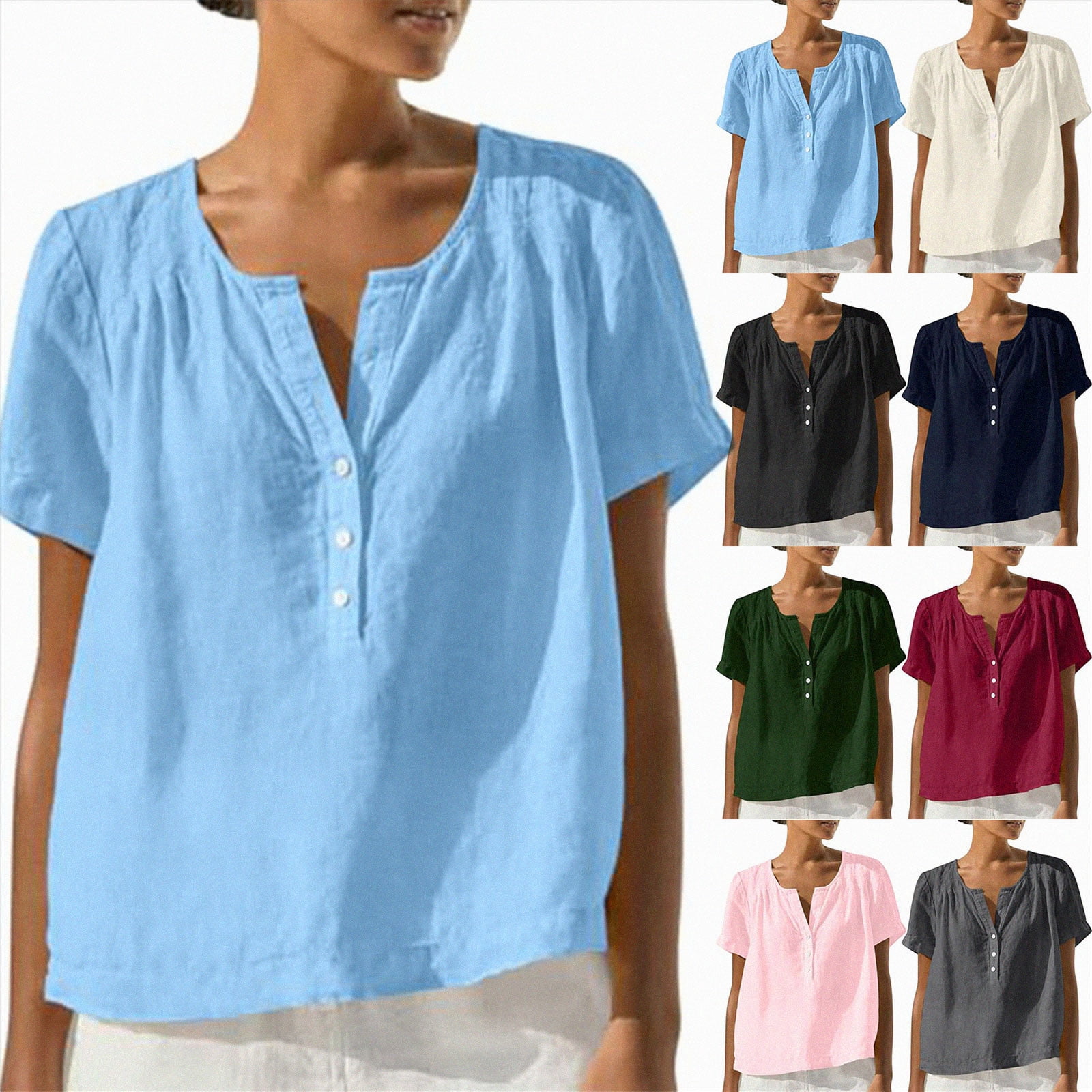 COMVALUE Women's V Neck Blouse, Short Sleeve Summer Tops, Loose Fit ...