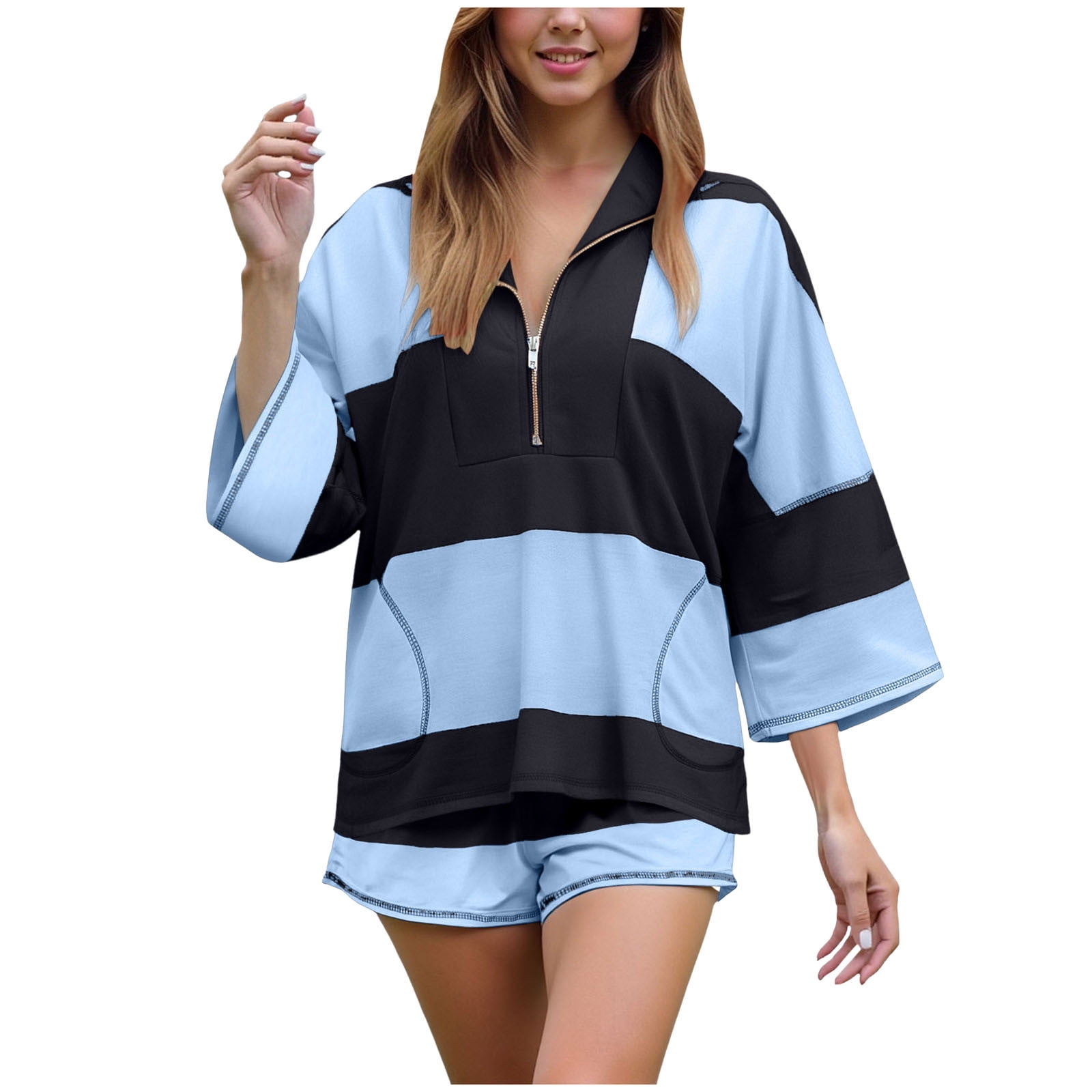 COMVALUE Womens 2 Piece Outfits Summer Striped Workout Set Two Piece ...