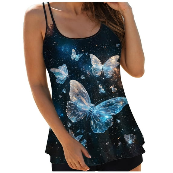COMVALUE Womens 2026 Tankini Tops Blouson Tummy Control Butterfly Swim ...