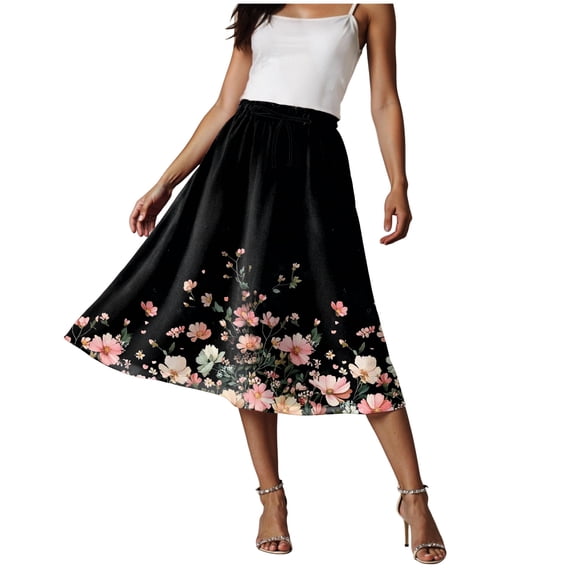 COMVALUE Womens Boho Floral Print Skirt Trendy Pleated A-Line Skirts ...