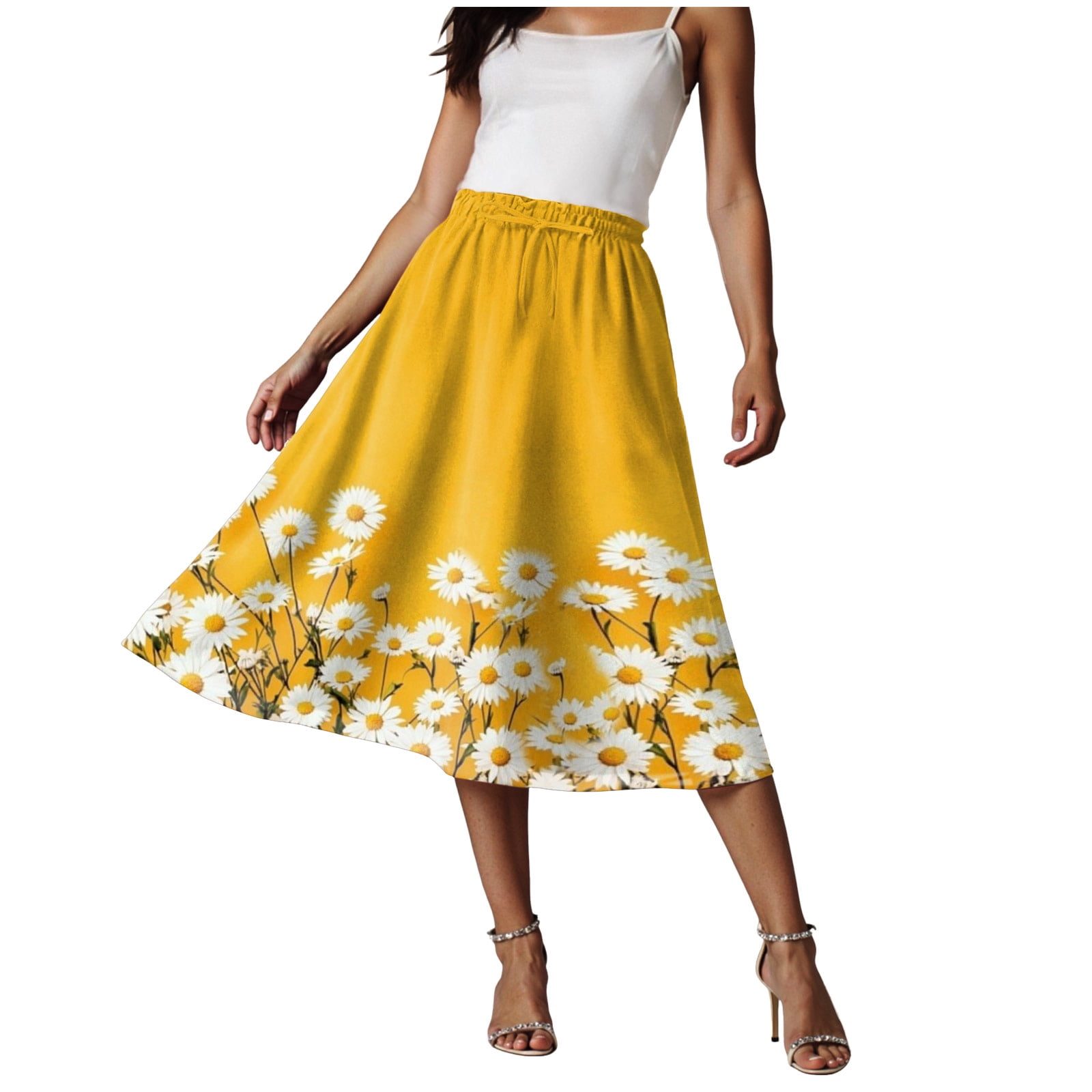 COMVALUE Womens Boho Floral Print Skirt Trendy Pleated A-Line Skirts ...