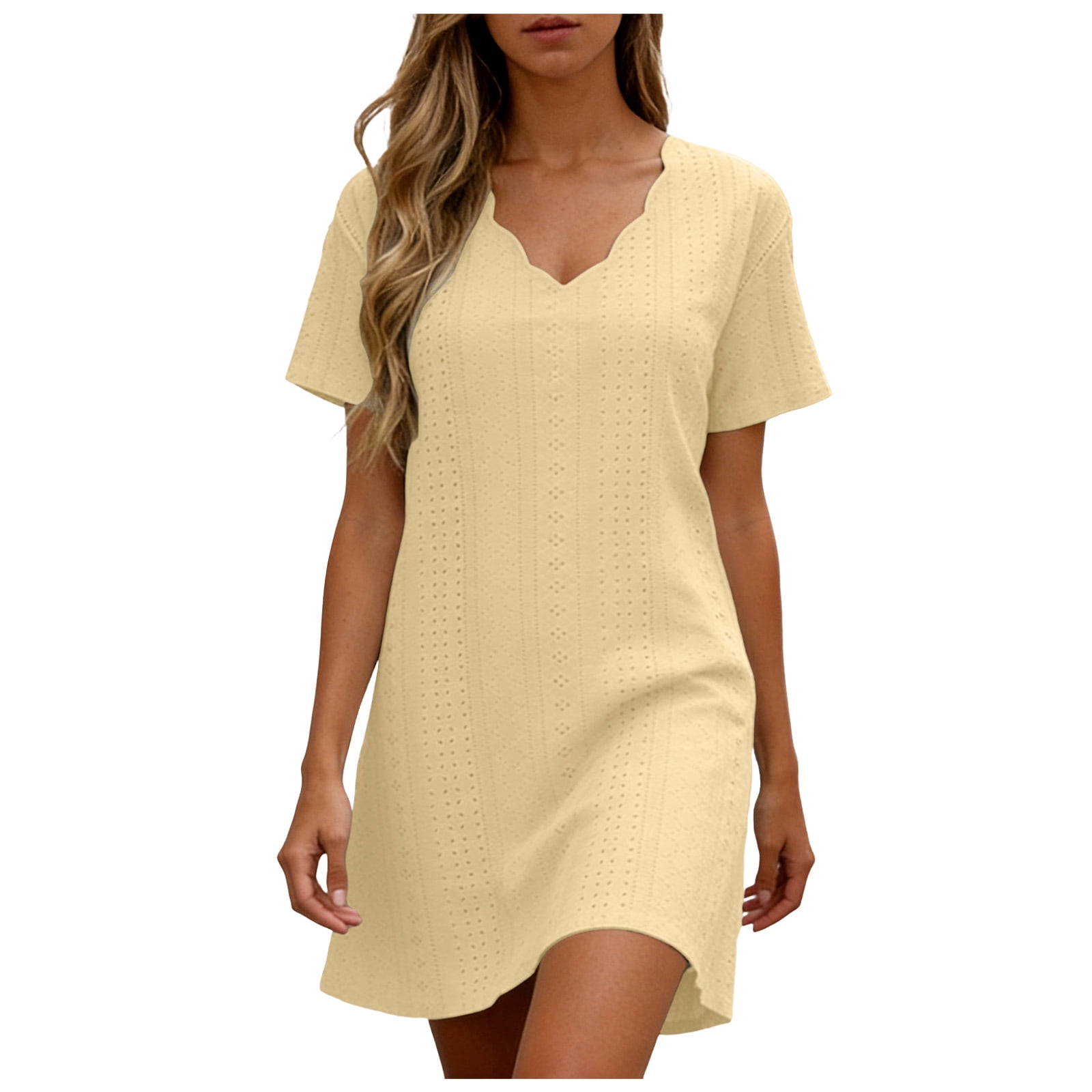 COMVALUE Womens Boho Summer Dresses Spring V Neck Short Sleeve Hollow ...