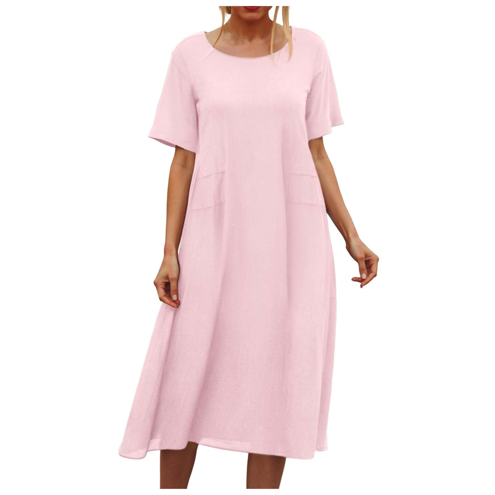 COMVALUE Womens Casual Dresses for Summer Short Sleeve Flare Midi Dress ...