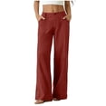COMVALUE Womens Cotton Linen Pants Casual Button Up High Waisted Wide ...