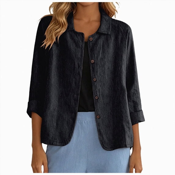 COMVALUE Womens Cotton Linen Shirts Jacket Long Sleeve Button Down ...