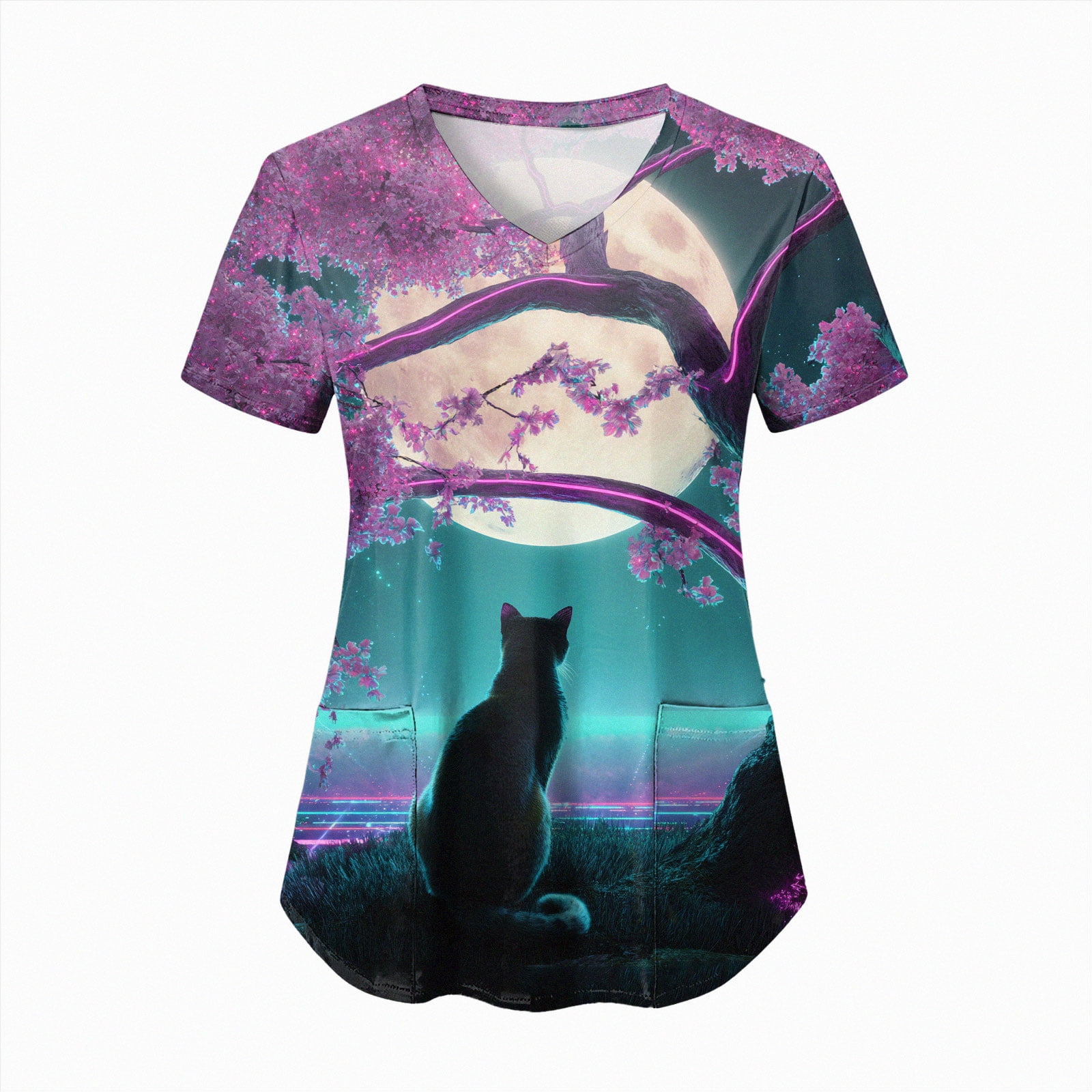 COMVALUE Womens Heart Print Animals Nurse Uniforms 2026 Scrub Tops ...