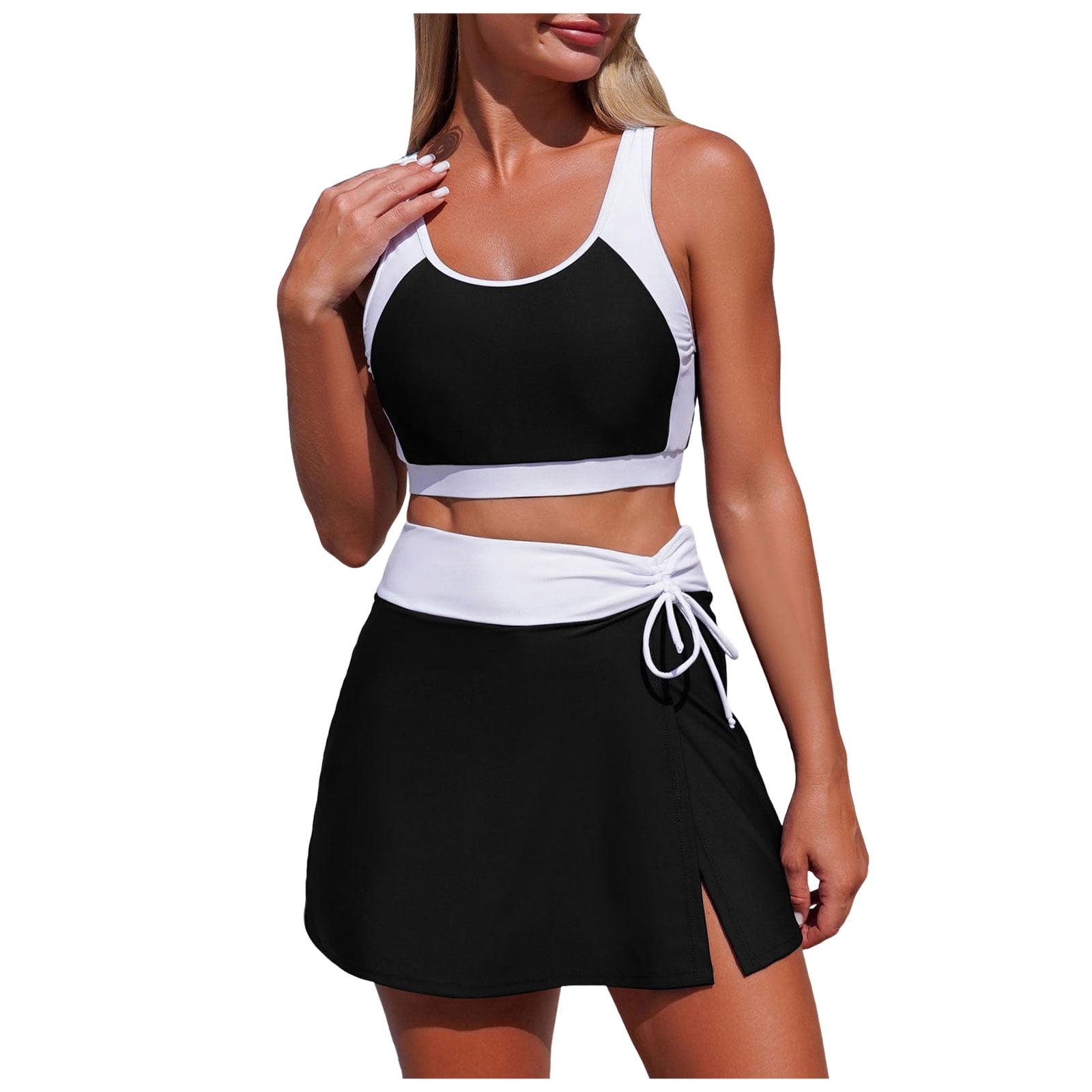 COMVALUE Womens High Waisted Bikini Sets Tummy Control Swim Skirt 2 ...