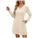COMVALUE Womens Knit Long Sleeve Fall Dresses Casual V Neck Tunic ...