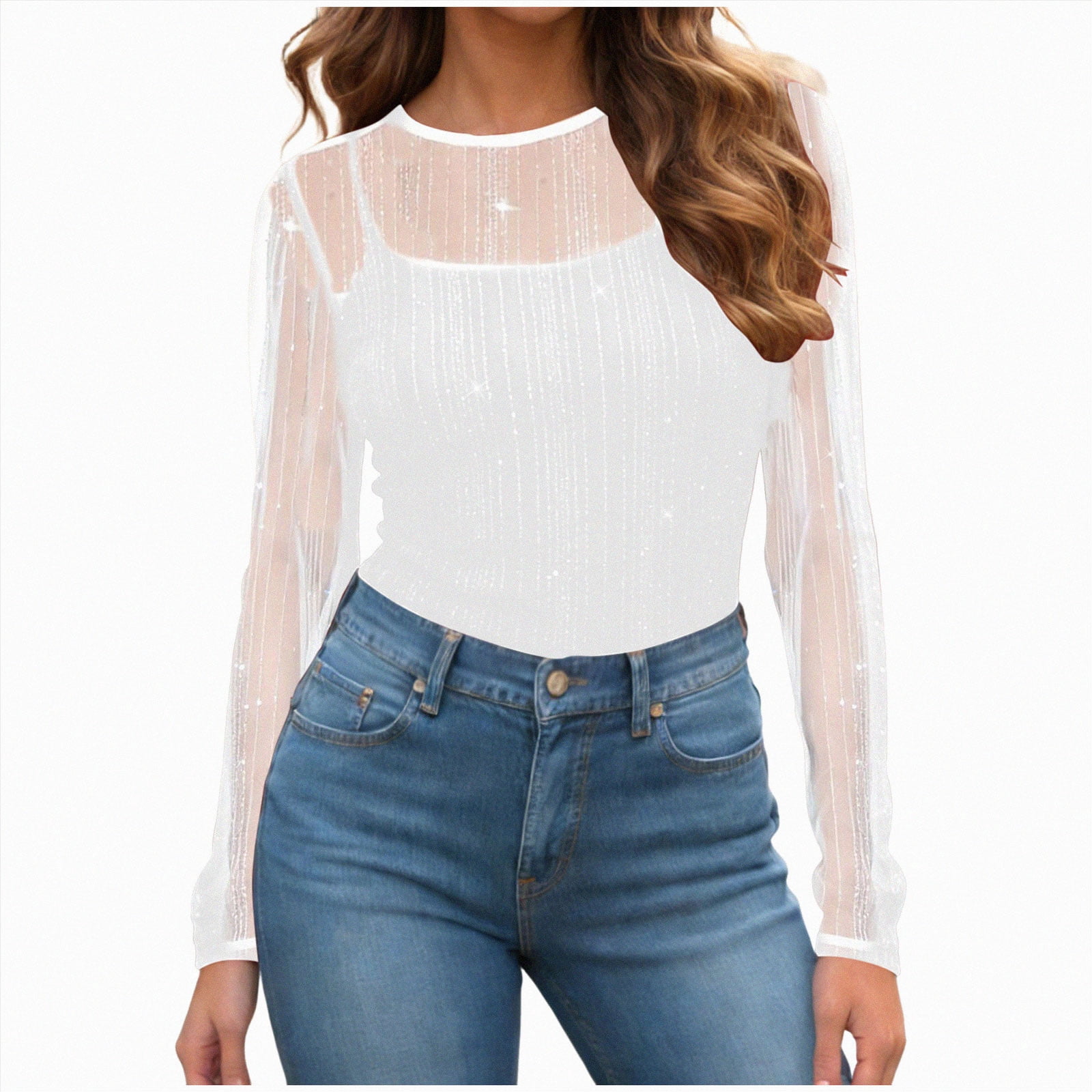 COMVALUE Womens Lace Long Sleeve Boat Neck Tops Sheer Blouse Sexy See ...