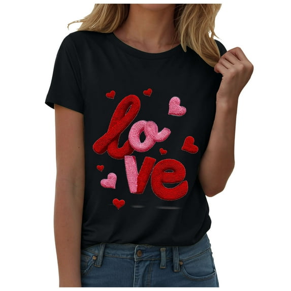COMVALUE Womens Love Shirt Loose Short Sleeve Letter Heart Graphic Tee ...