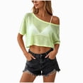 COMVALUE Womens Off Shoulder Mesh Crop Tops Short Sleeve Cropped T ...