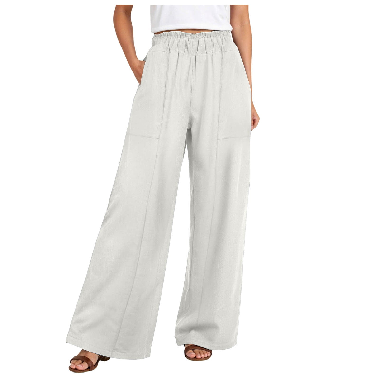 COMVALUE Womens Pants 2026 Summer High Waist Flowy Casual Loose Wide ...