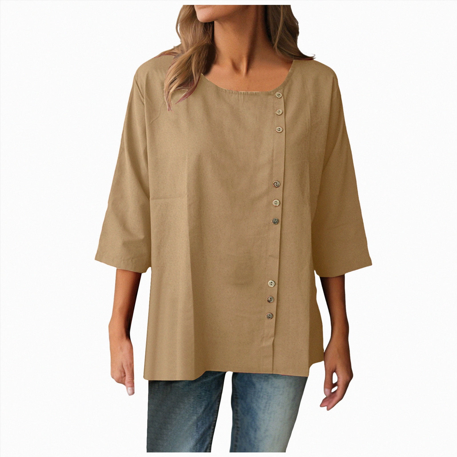 COMVALUE Womens Summer Tops Casual Cotton T-Shirts Elbow Or 3/4 Sleeves ...