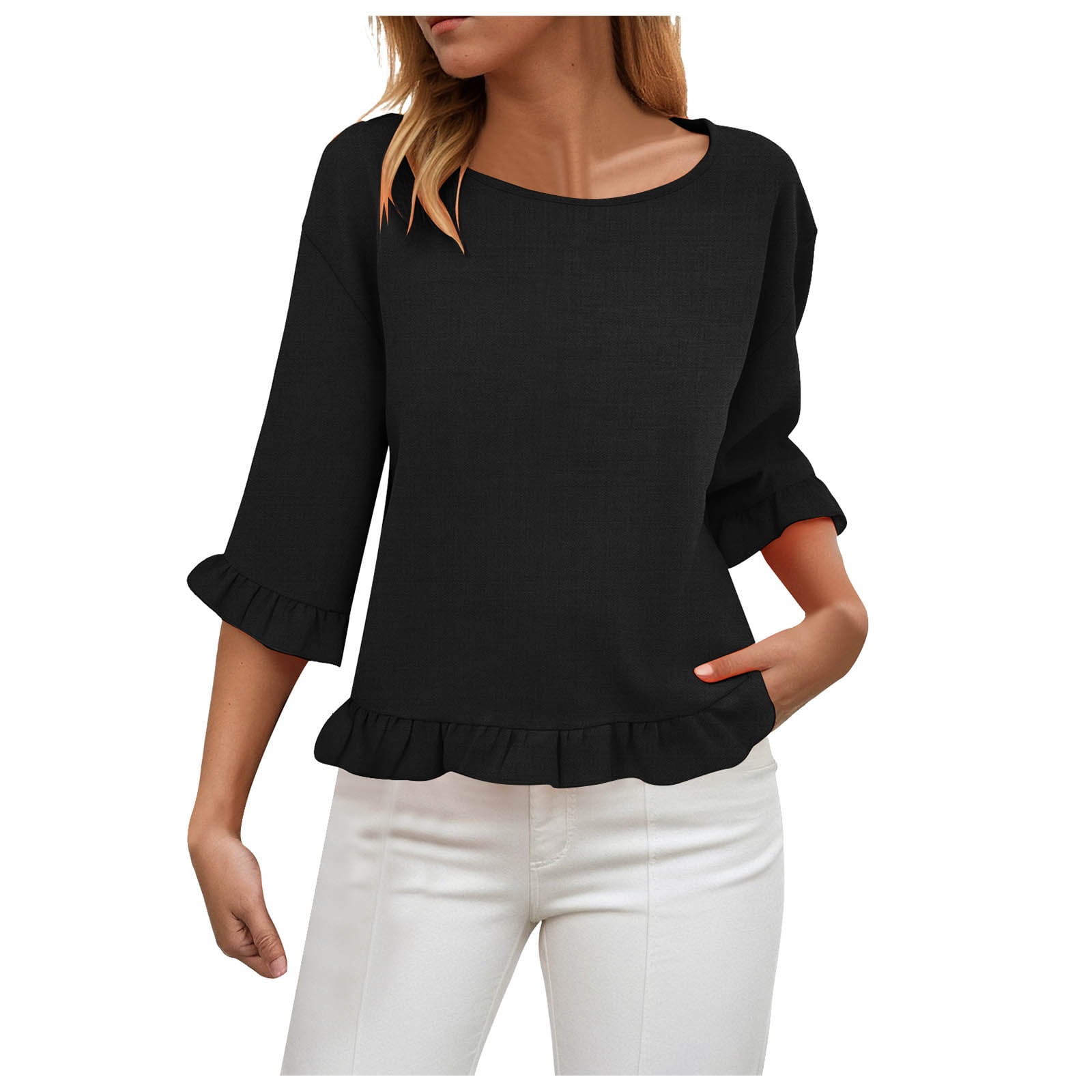 COMVALUE Womens Tops 3/4 Sleeve Dressy Casual Blouses Summer Outfits ...
