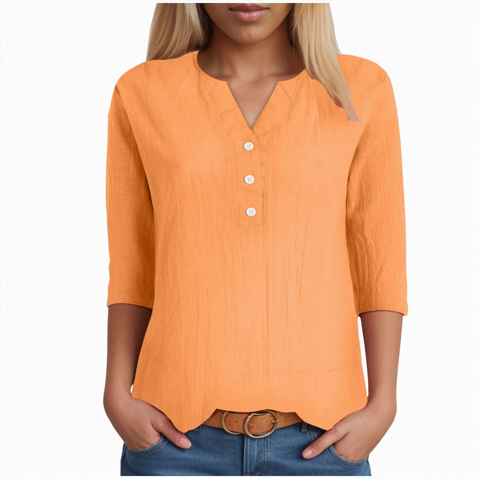 COMVALUE Womens Tops 3/4 Sleeve V Neck Button Down Shirts Business ...