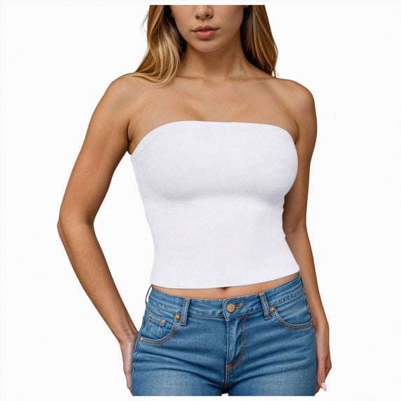 COMVALUE Womens Tube Tops Strapless Crop Tops Basic Backless Sleeveless ...