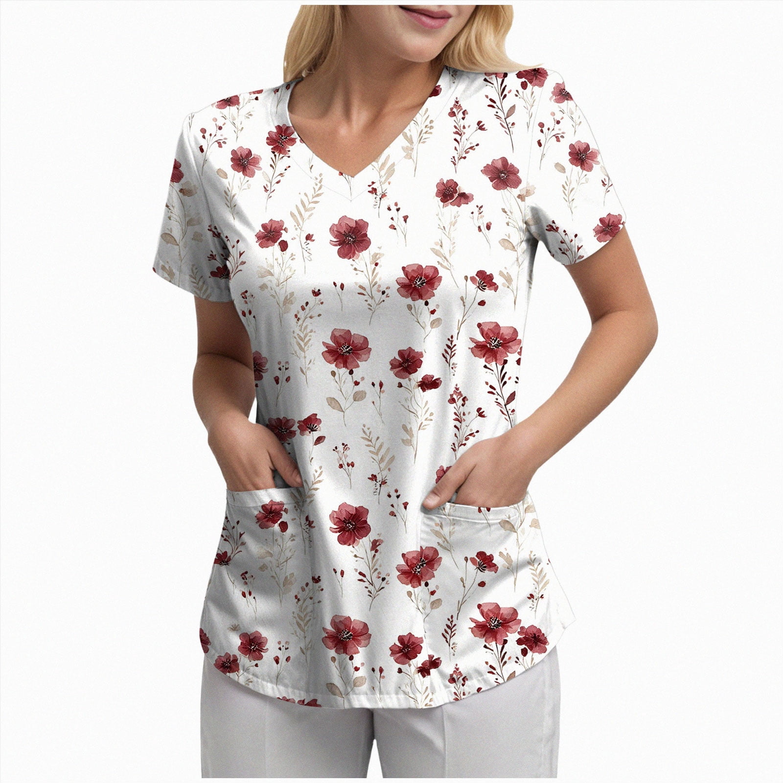 COMVALUE Womens V-Neck Scrubs Tops Easy Care Medical Scrub Shirts Size ...