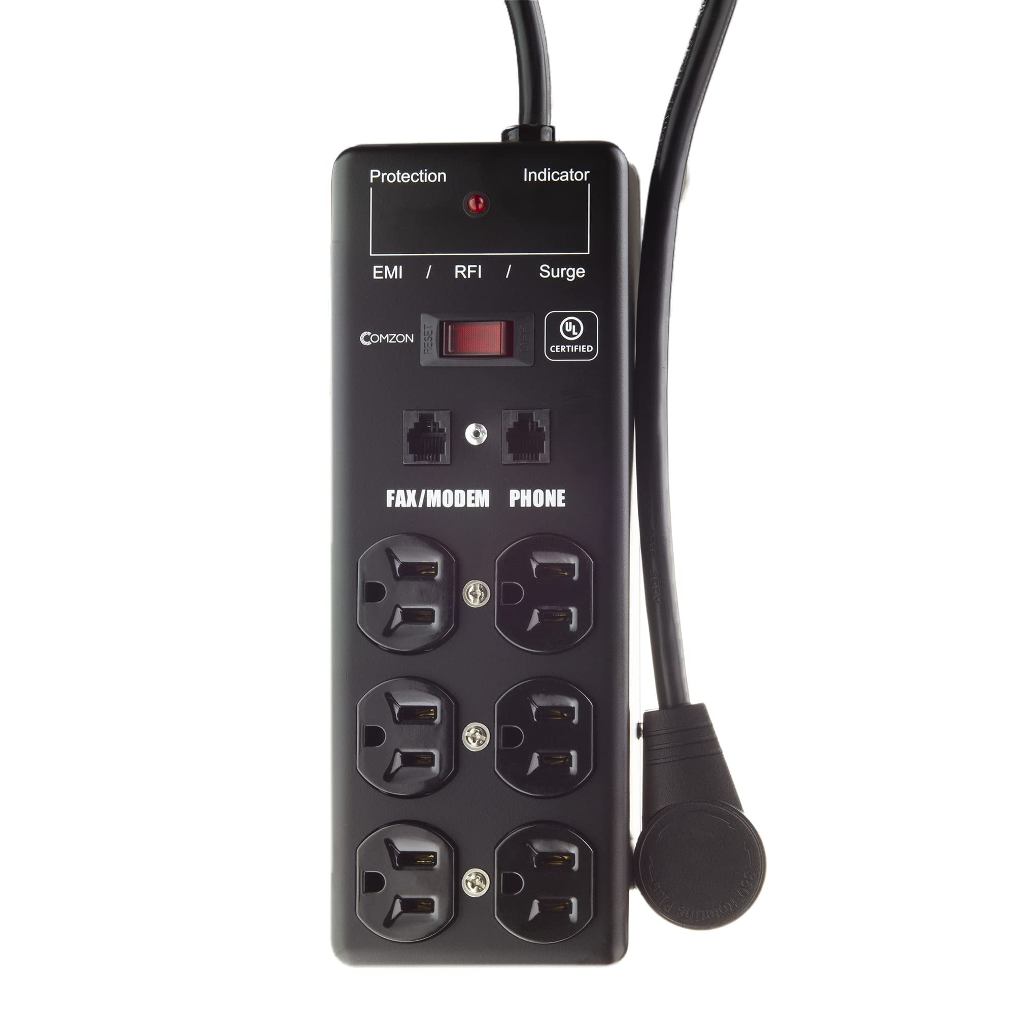 COMZON Surge Protector Power Strip with Phone Modem Outlet, Flat Plug ...