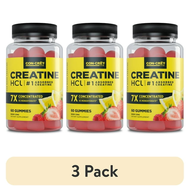 (3 pack) CON-CRET Concentrated Creatine Gummies, Berry Zing Flavor ...