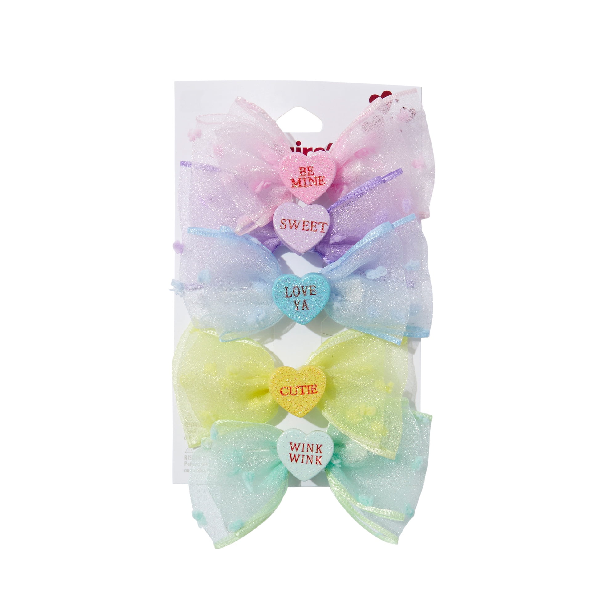 Claire's Girls Valentine's Day Candy Heart Hair Clip Bows, 5-Pack ...
