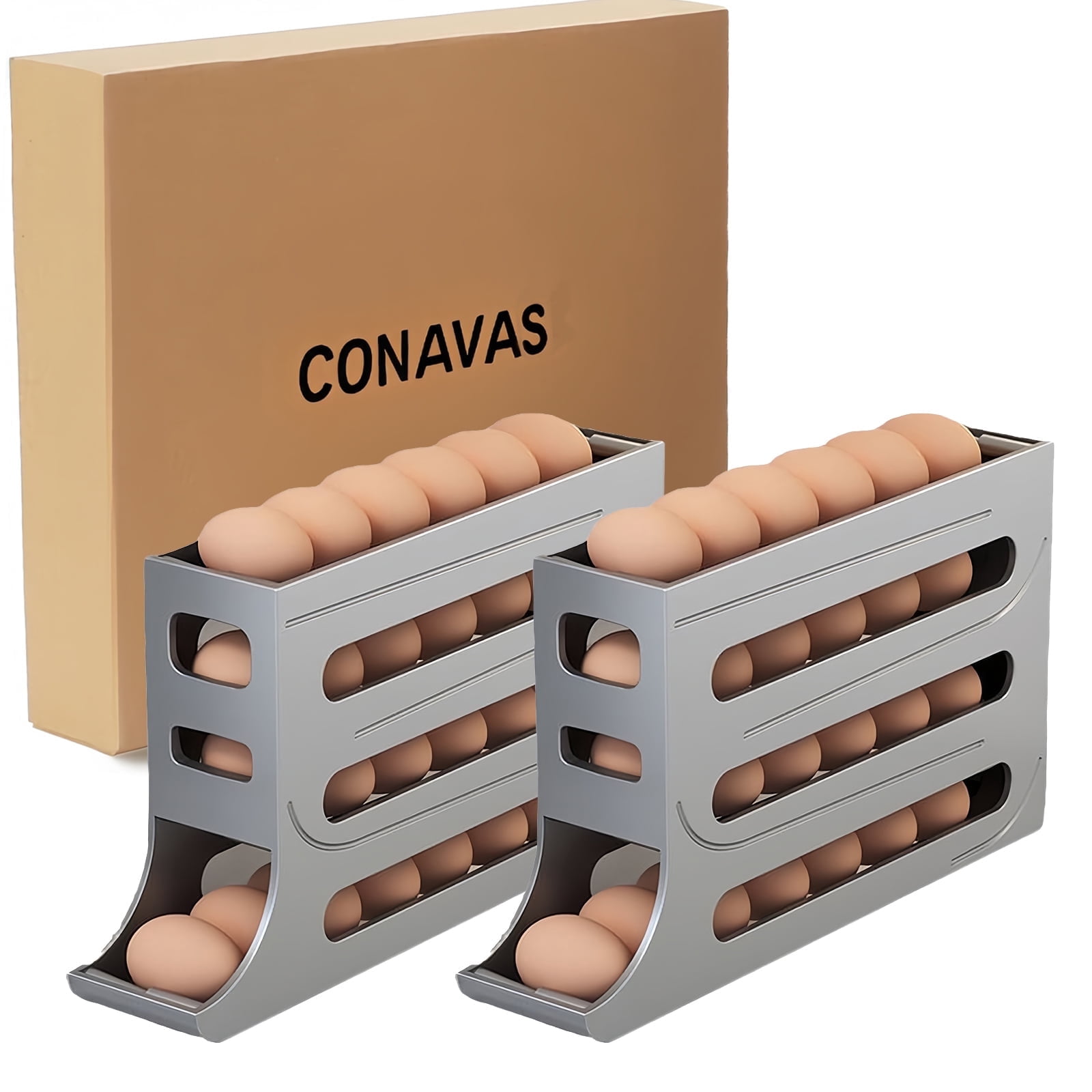 CONAVAS 2 PCS Egg Holder for Fridge, Egg Dispenser Auto Rolling Egg ...