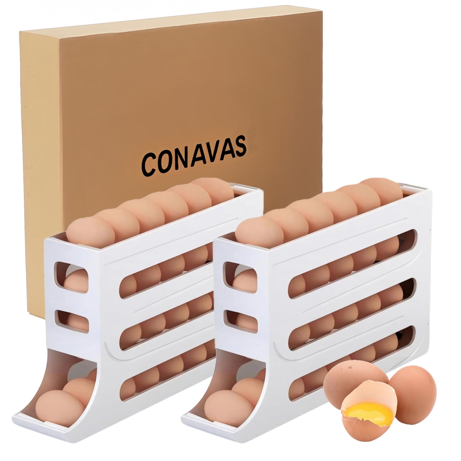 CONAVAS 2 PCS Egg Holder for Fridge, Egg Dispenser Auto Rolling Egg ...