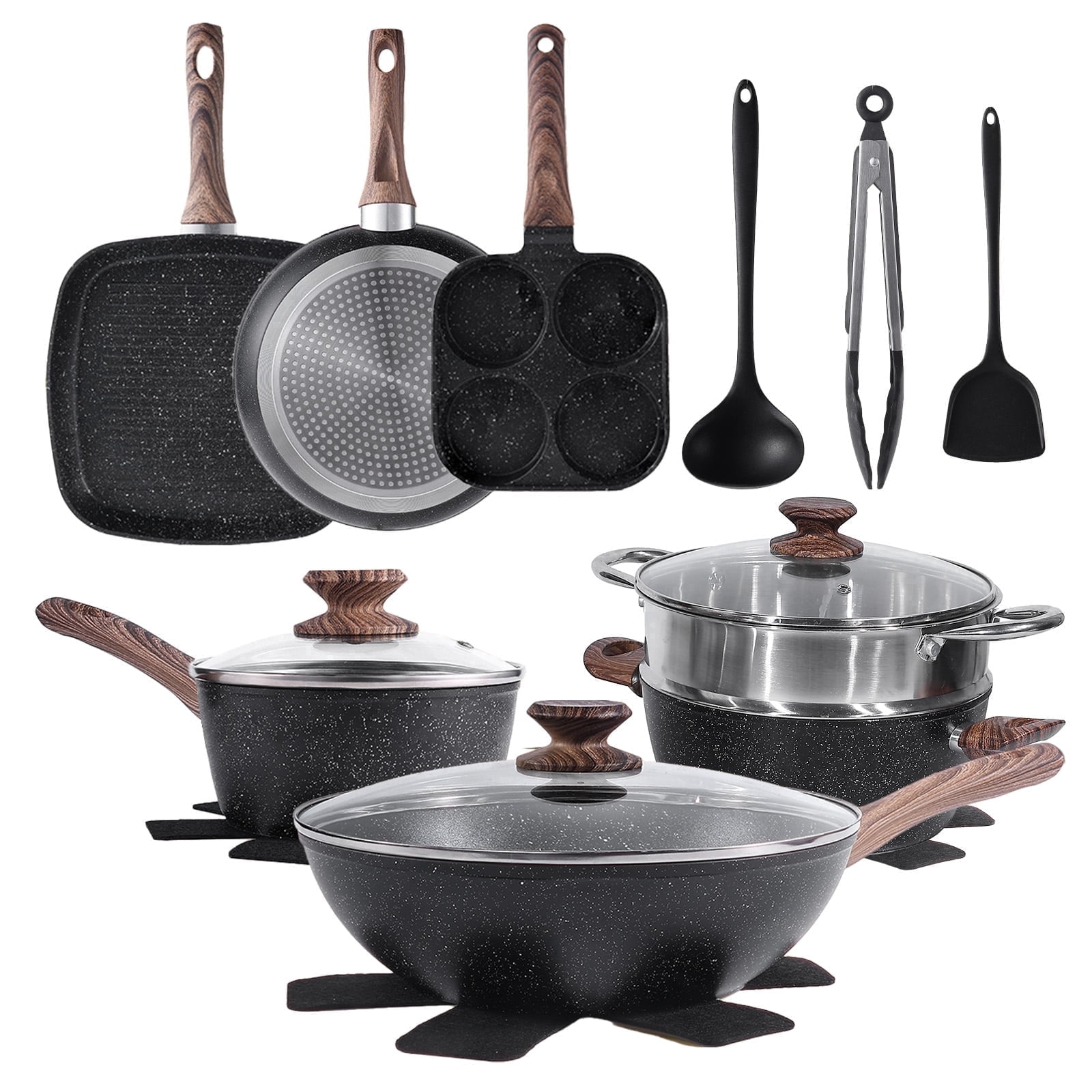CONCETTA 17-Piece Non-Stick Cookware Set, Non-Toxic Kitchen Cooking Set ...