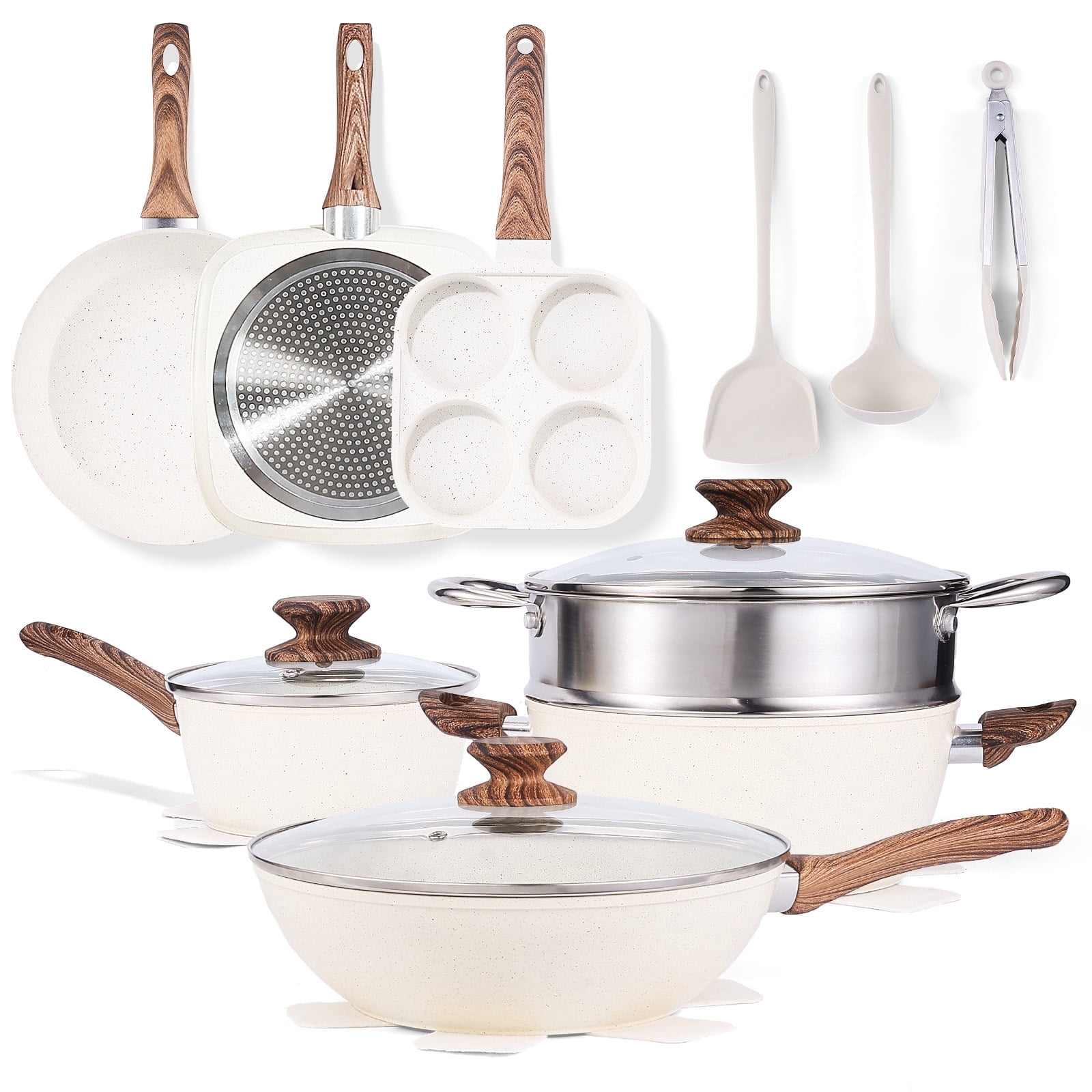 CONCETTA, 17-Piece Non-Stick Cookware Set, Non-Toxic, Heat-Resistant ...