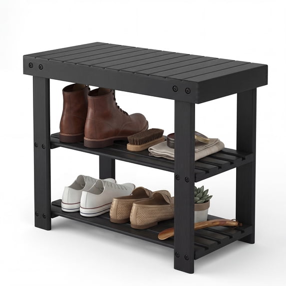 CONCETTA 19-In Bamboo Shoe Rack & Bench, 3-Tier 280 lb Capacity Storage ...