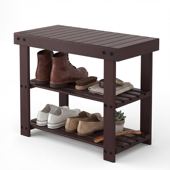 Bamboo Shoe Rack Bench, 3 Tier Sturdy Shoe Bench, Storage Shoe ...
