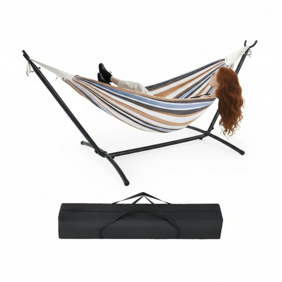 CONCETTA Double Hammock with Space-Saving Steel Stand, Heavy-Duty 450lb ...