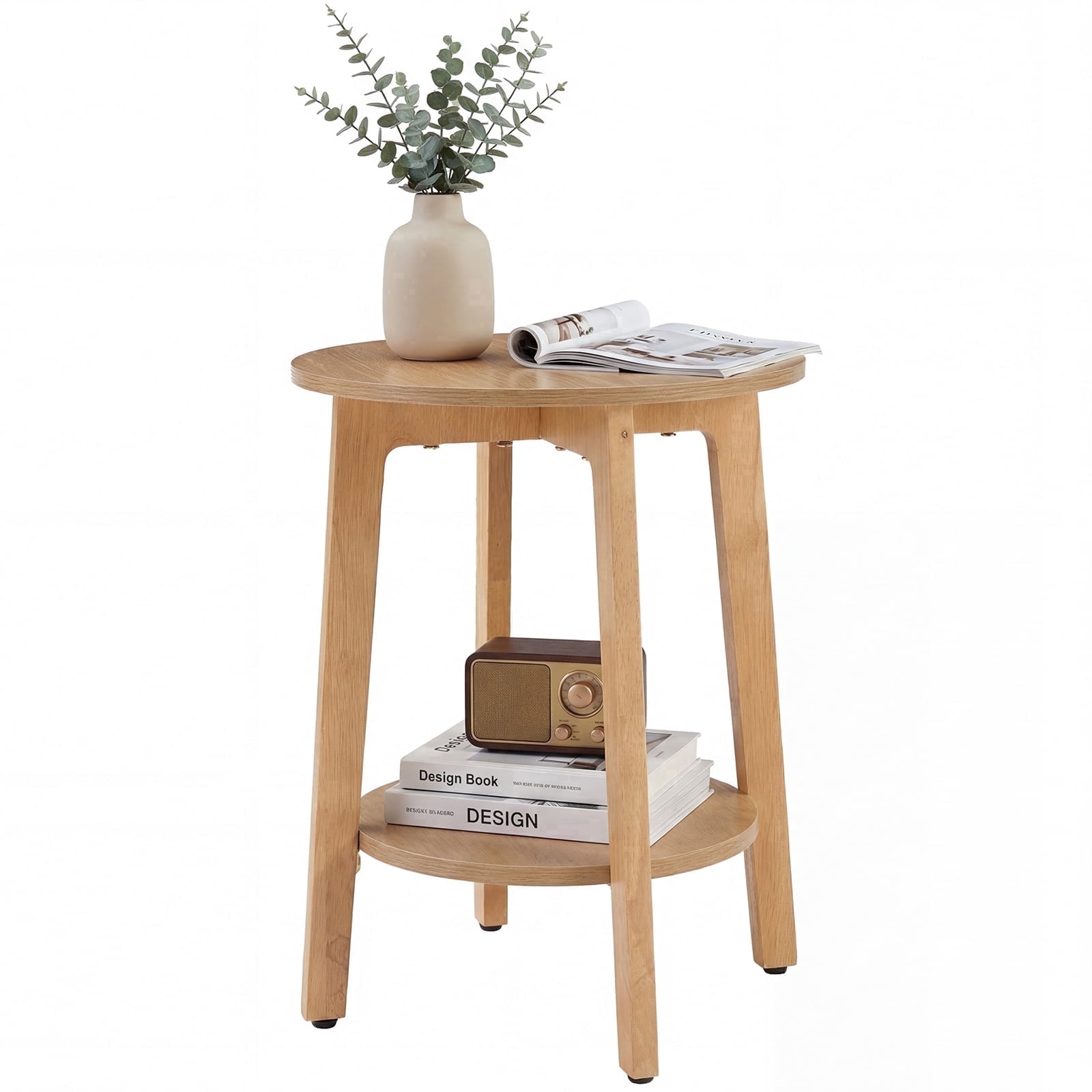 CONCETTA Bedside Nightstand, 2-Tier Round Side Table with Tapered Legs ...