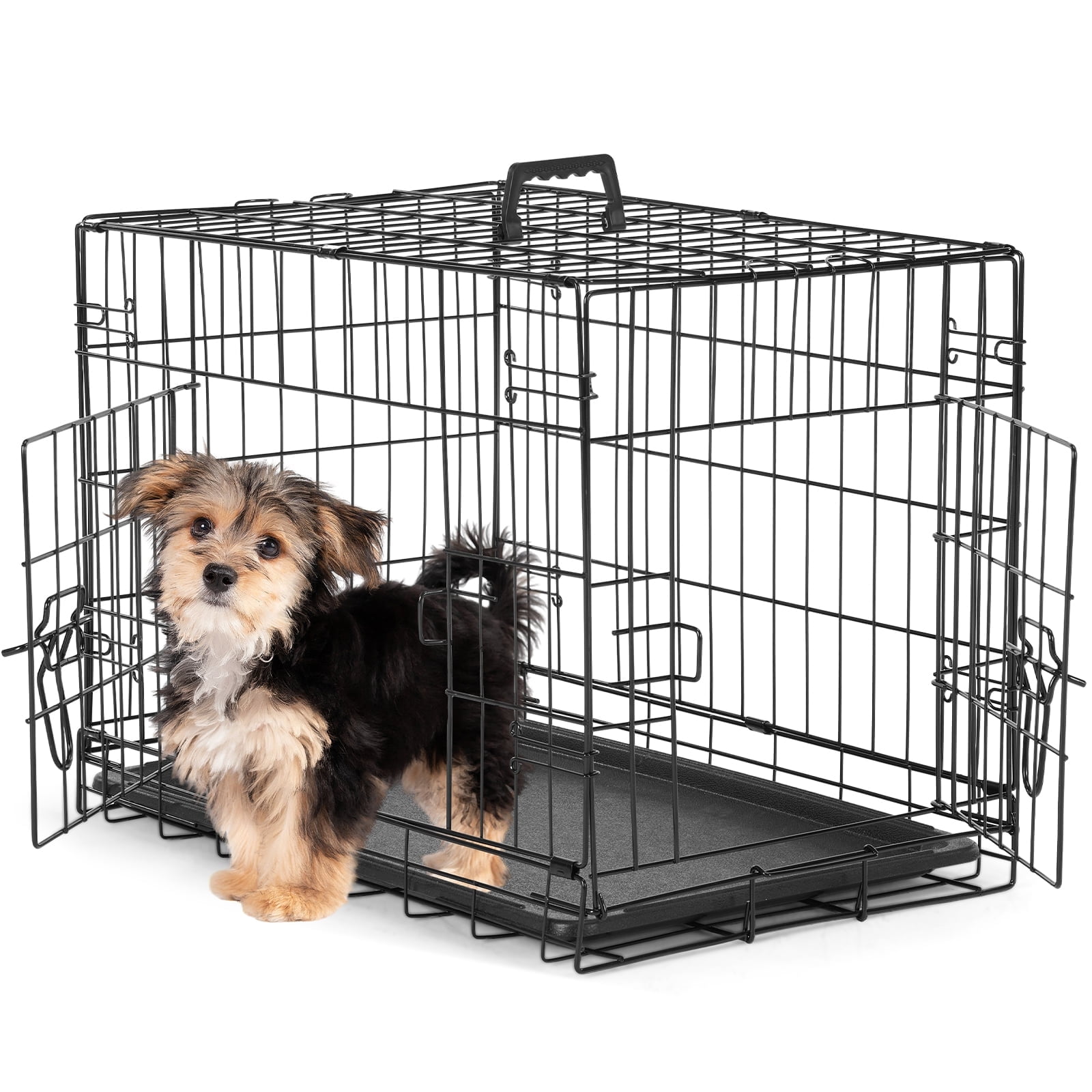 CONCETTA 24 inch Double-Door Folding Dog Crate, Portable Small Cage with Leak-Proof Pan Tray ...