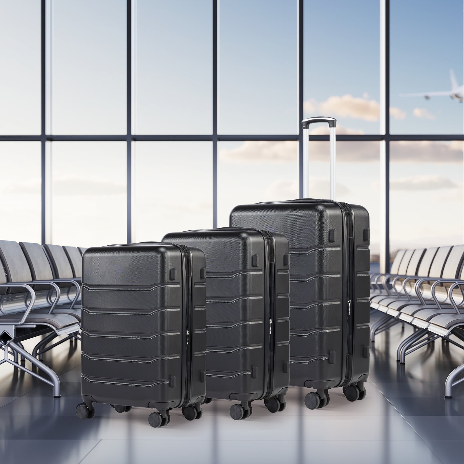 CONCETTA 3 Pcs ABS Hardside Luggage Sets, Lightweight Expandable Hard ...