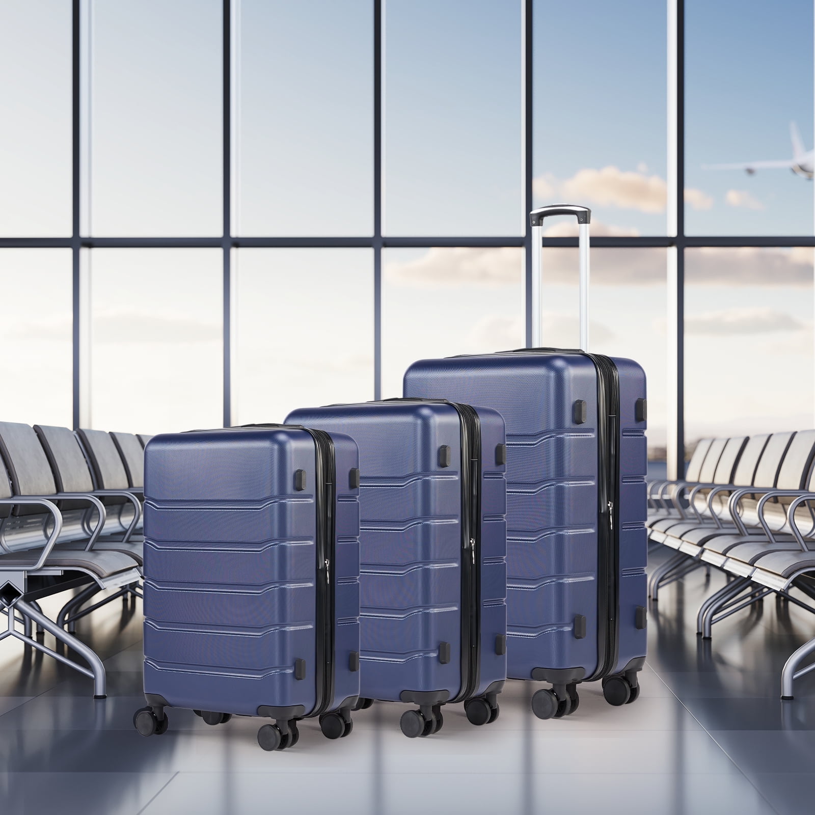 CONCETTA 3 Pcs ABS Hardside Luggage Sets, Lightweight Expandable Hard Shell Rolling Suitcase TSA ...