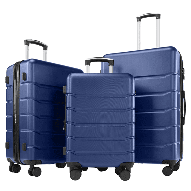 EDX 3 Piece Luggage Sets Hardside Suitcase with Spinner Wheels TSA Lock 20" 24" 28", Blue ...