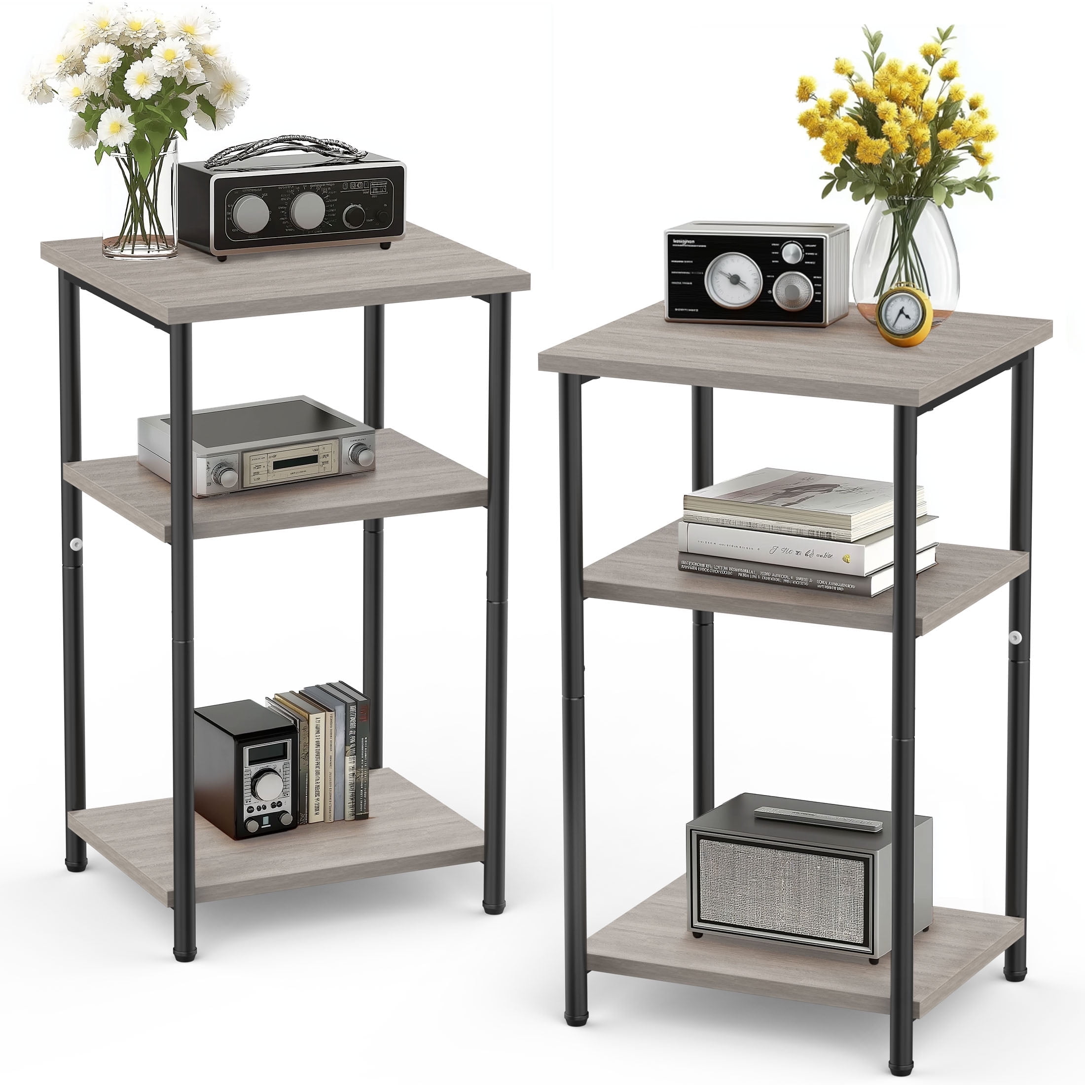 CONCETTA 3-Shelf End Table, Narrow Nightstand for Small Spaces, Easy to ...