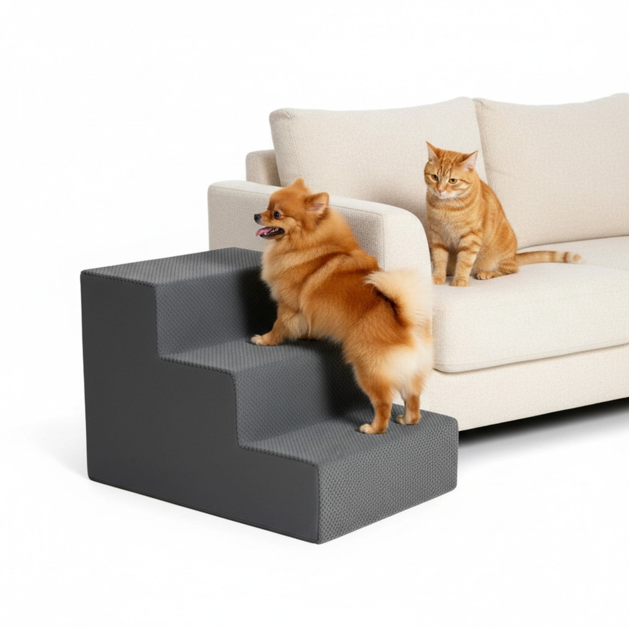 CONCETTA 3-Step Right Angle Pet Stairs Ramp, High-Density Foam Dog Cat ...