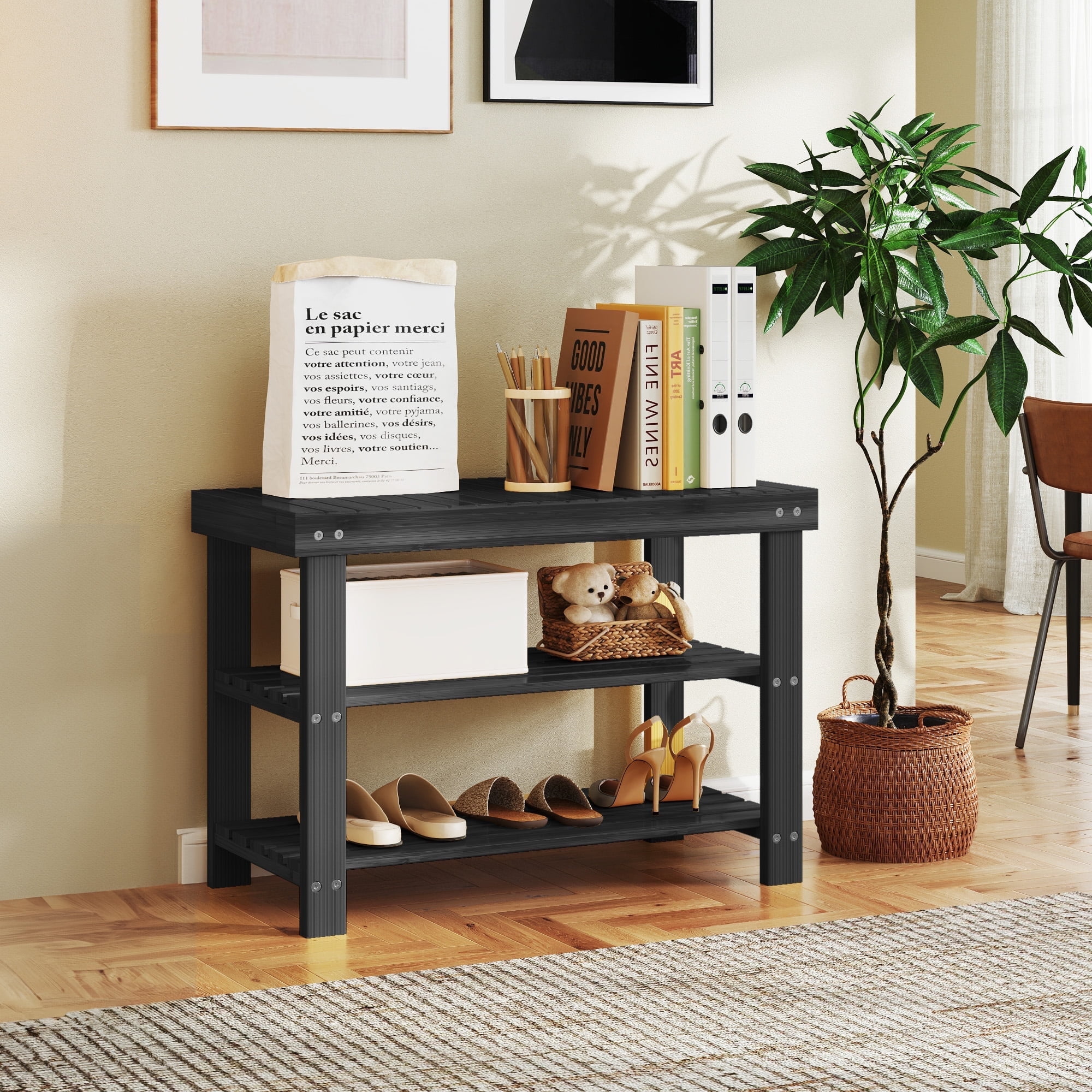 CONCETTA 3-Tier Bamboo Shoe Rack, Compact Entryway Storage Bench ...